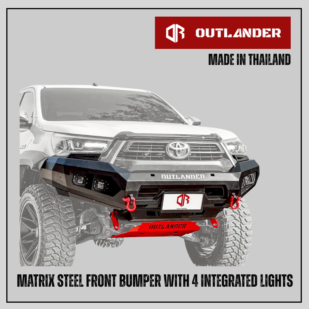 Outlander Matrix Steel Front Bumper with Integrated 4 LED Lights - Azad 4x4